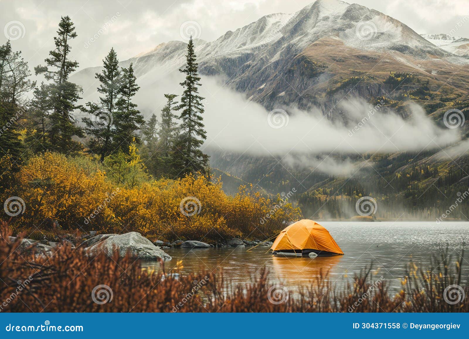 Adventurers Camping In Scenic Wilderness Locations In Mountain. Stock ...