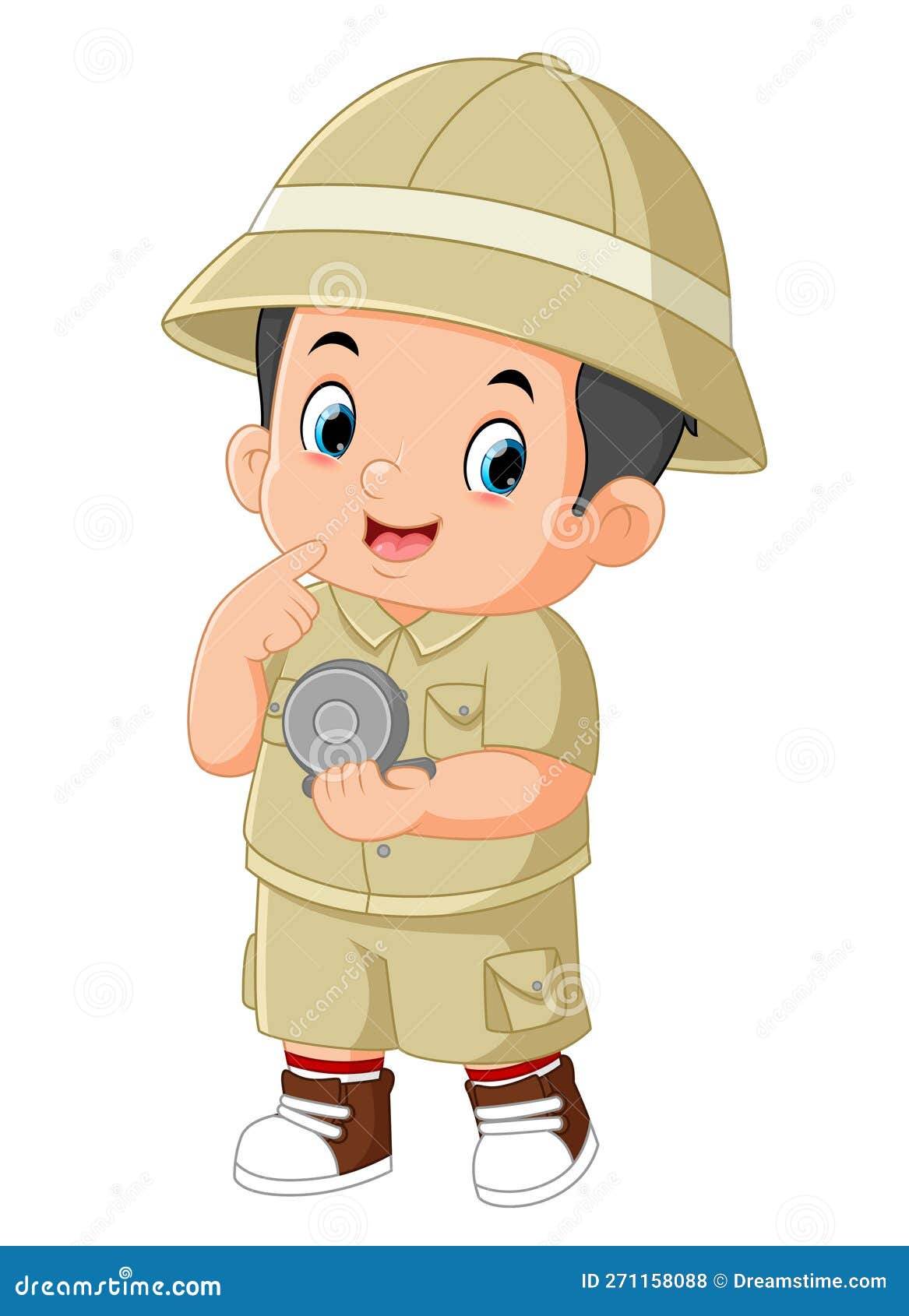 An Adventurous Boy is Looking for Directions Using a Compass Stock ...