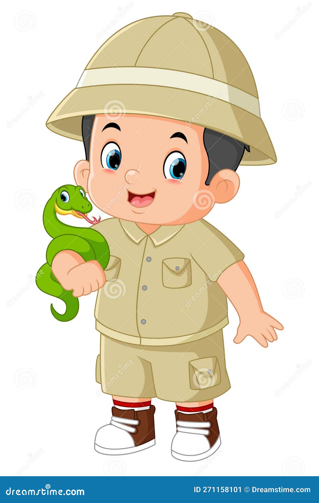 An Adventurous Boy Posing With A Green Snake Cartoon Vector ...