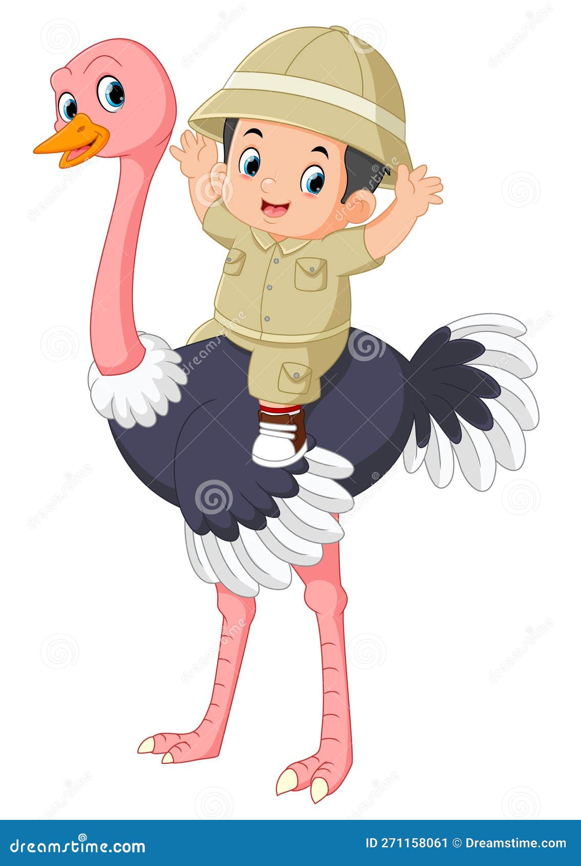 An Adventurous Boy in Riding Ostrich Animals Stock Vector - Illustration of explorer, smile ...