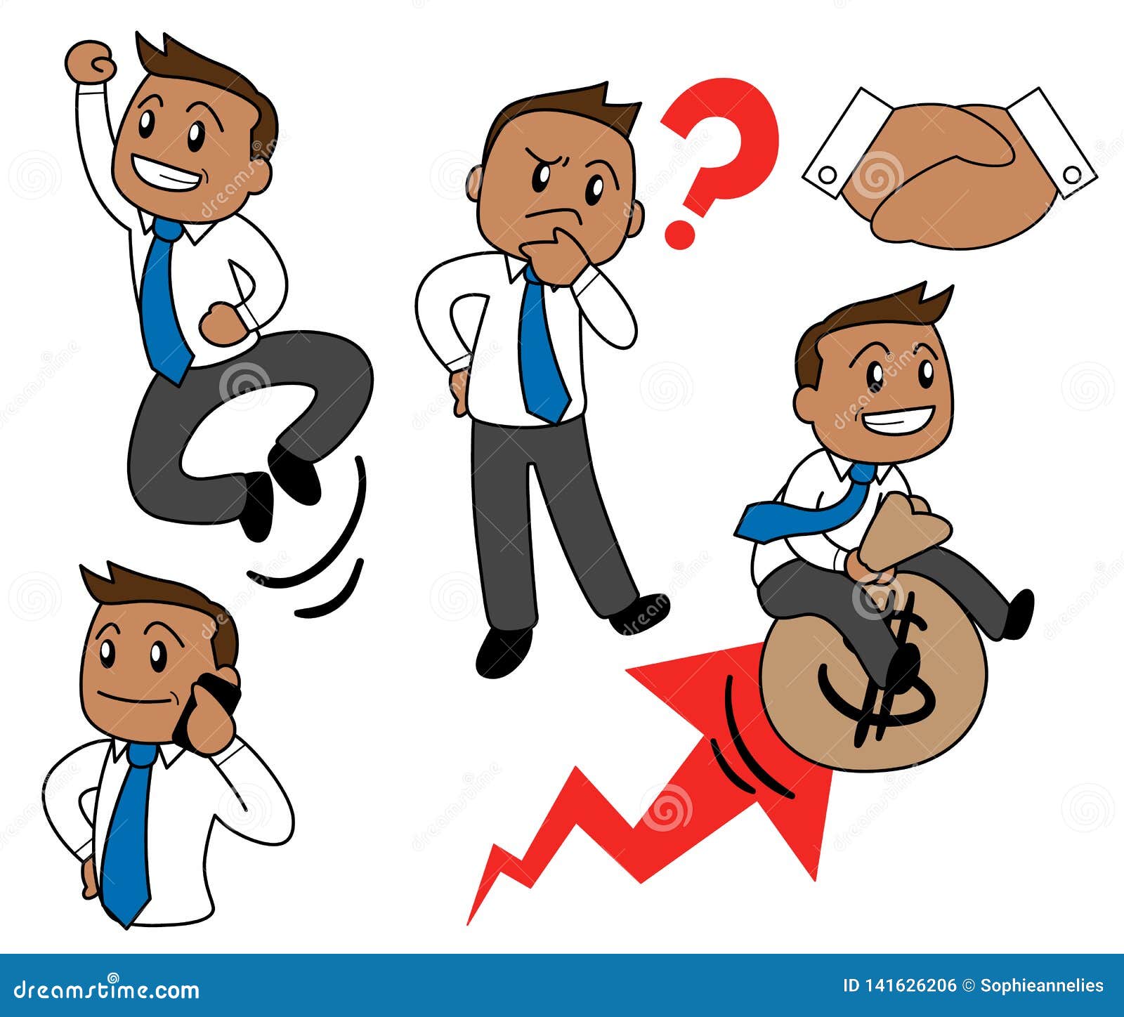 Adventurous Cartoon Business Man In Various Poses Vector Set ...