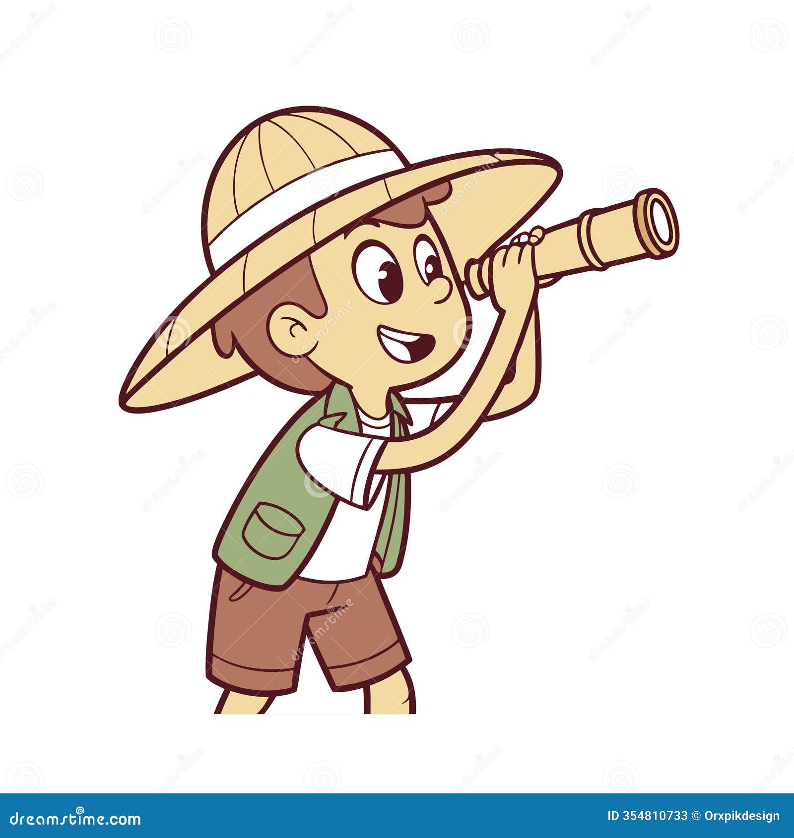 Adventurous Cartoon Boy Discovering New Worlds Vector Illustration ...
