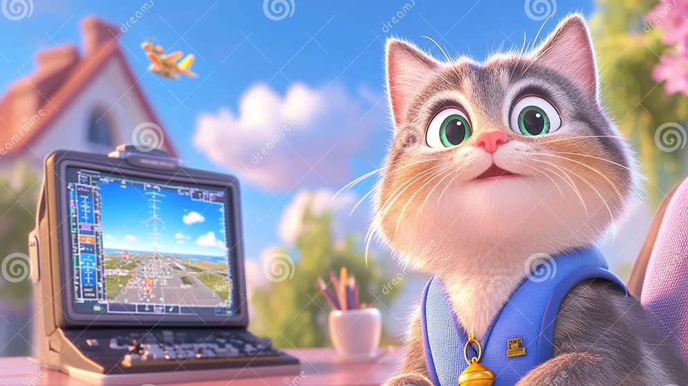 Adventurous Cat Pilot in Training with Flight Simulator Outdoors Stock ...