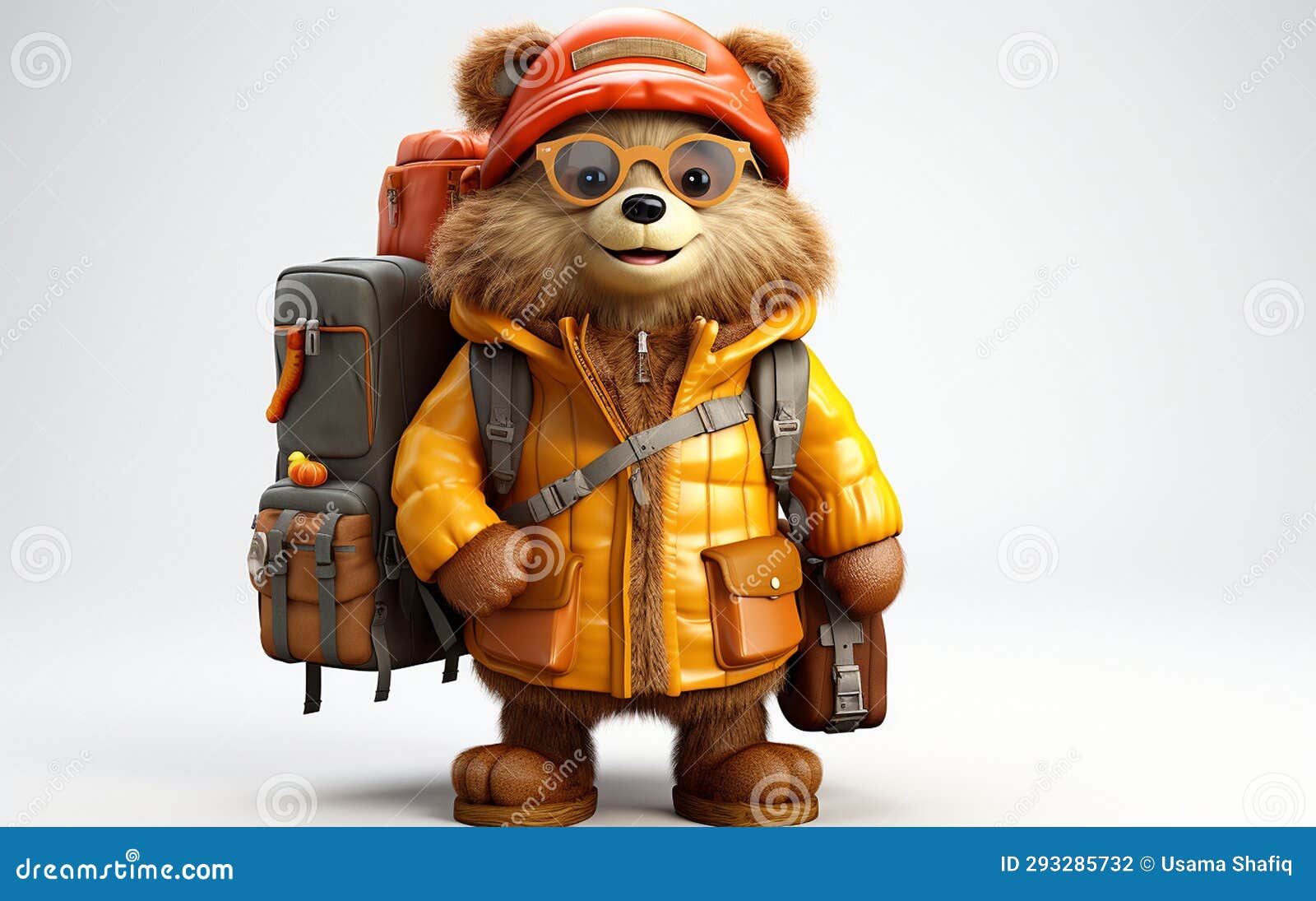 Adventurous 3D Bear Backpacking in Style Stock Illustration ...