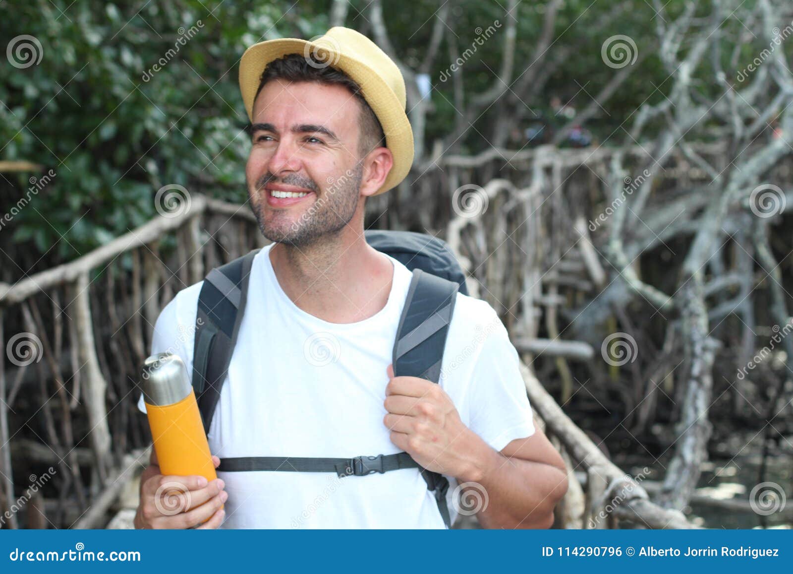 Adventurous Explorer in the Jungle Stock Photo - Image of forties ...