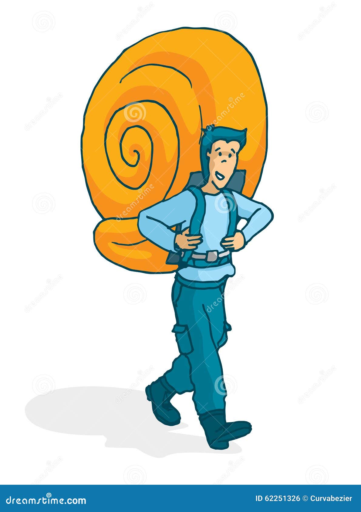 Adventurous Man Carrying a Huge Snail Shell As Backpack Stock Vector ...