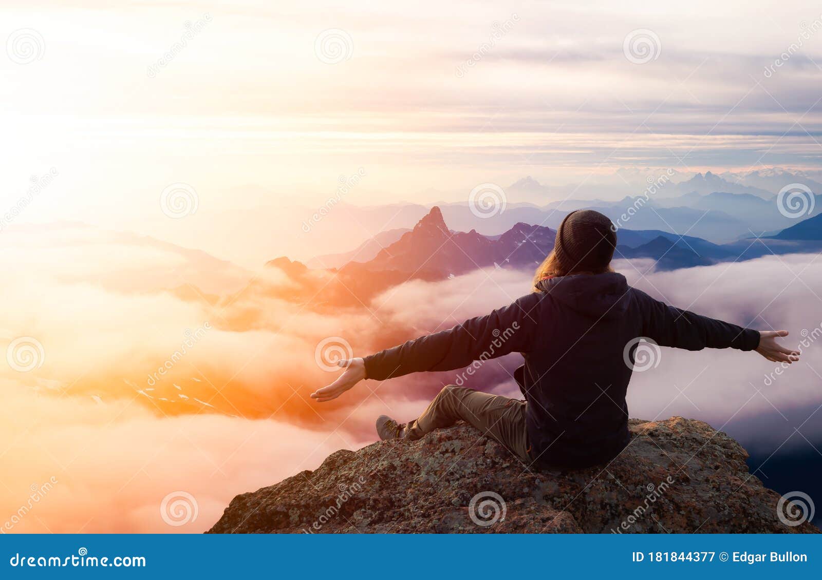 Adventurous Man with Open Hands in the Mountains Stock Image - Image of ...