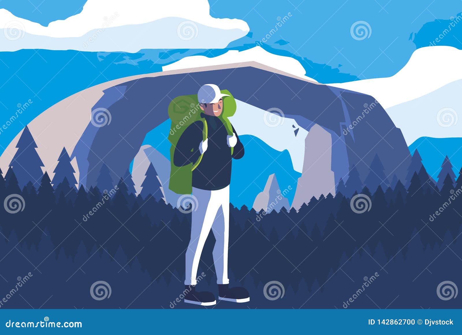 Adventurous Man with Travelbag in the Snowscape Stock Vector ...