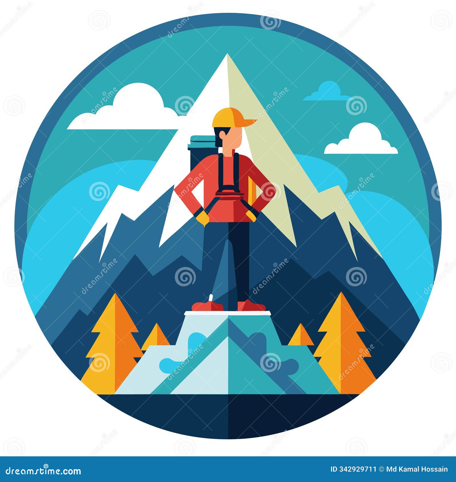 Adventurous Mountain Icon with a Tiny Climber. Stock Illustration ...