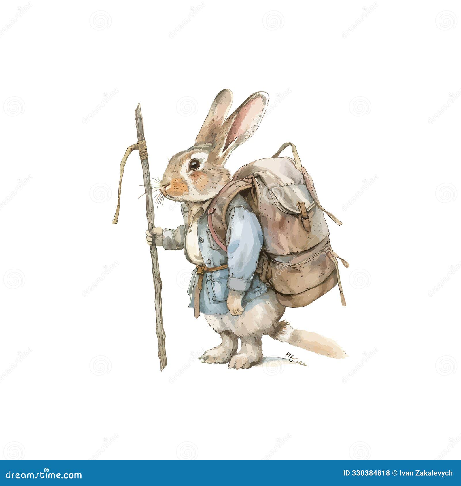 Adventurous Rabbit with Backpack and Walking Stick. Vector Icon Design ...