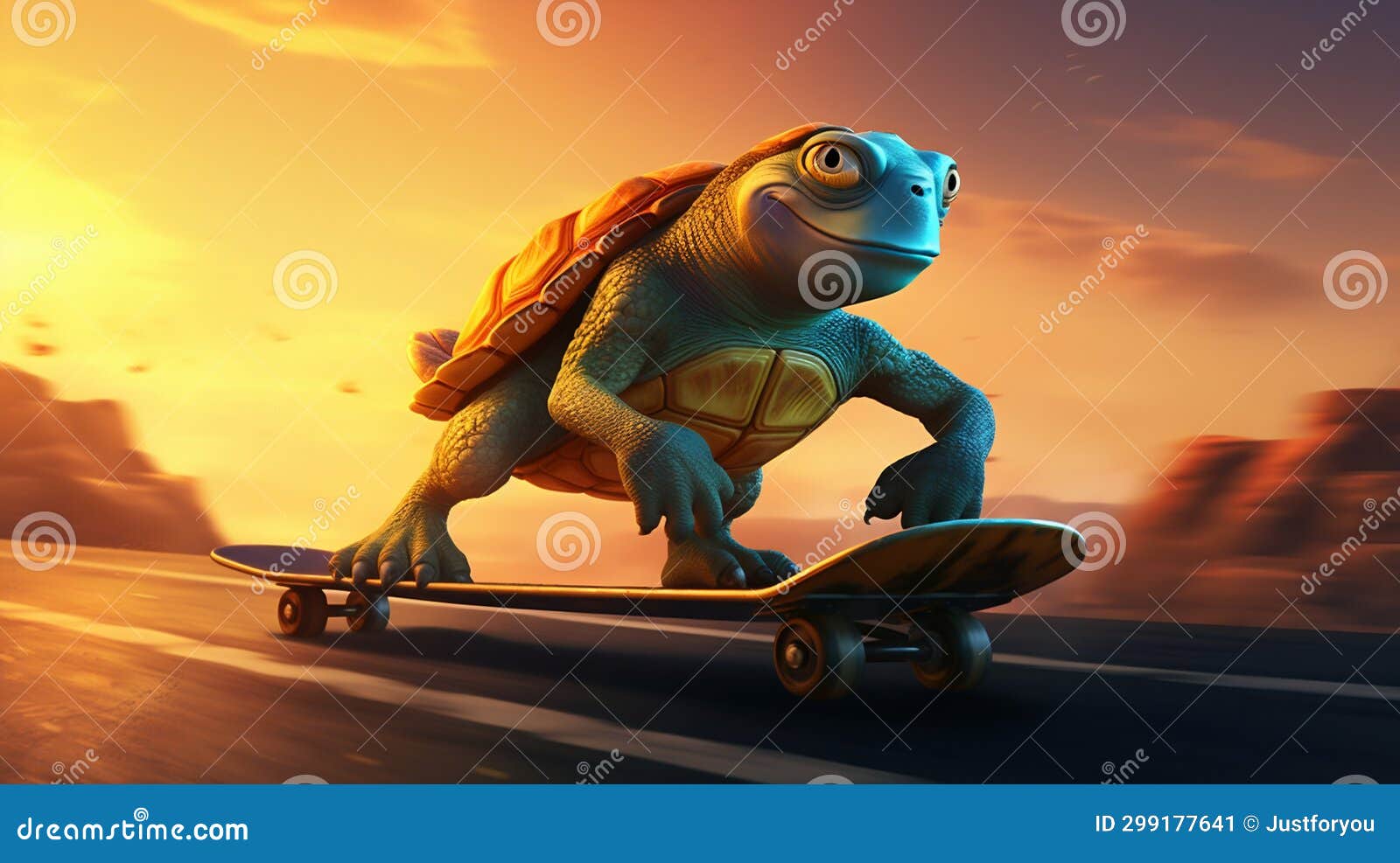 Adventurous Turtle Skateboarding at Sunset. Generative Ai Stock ...
