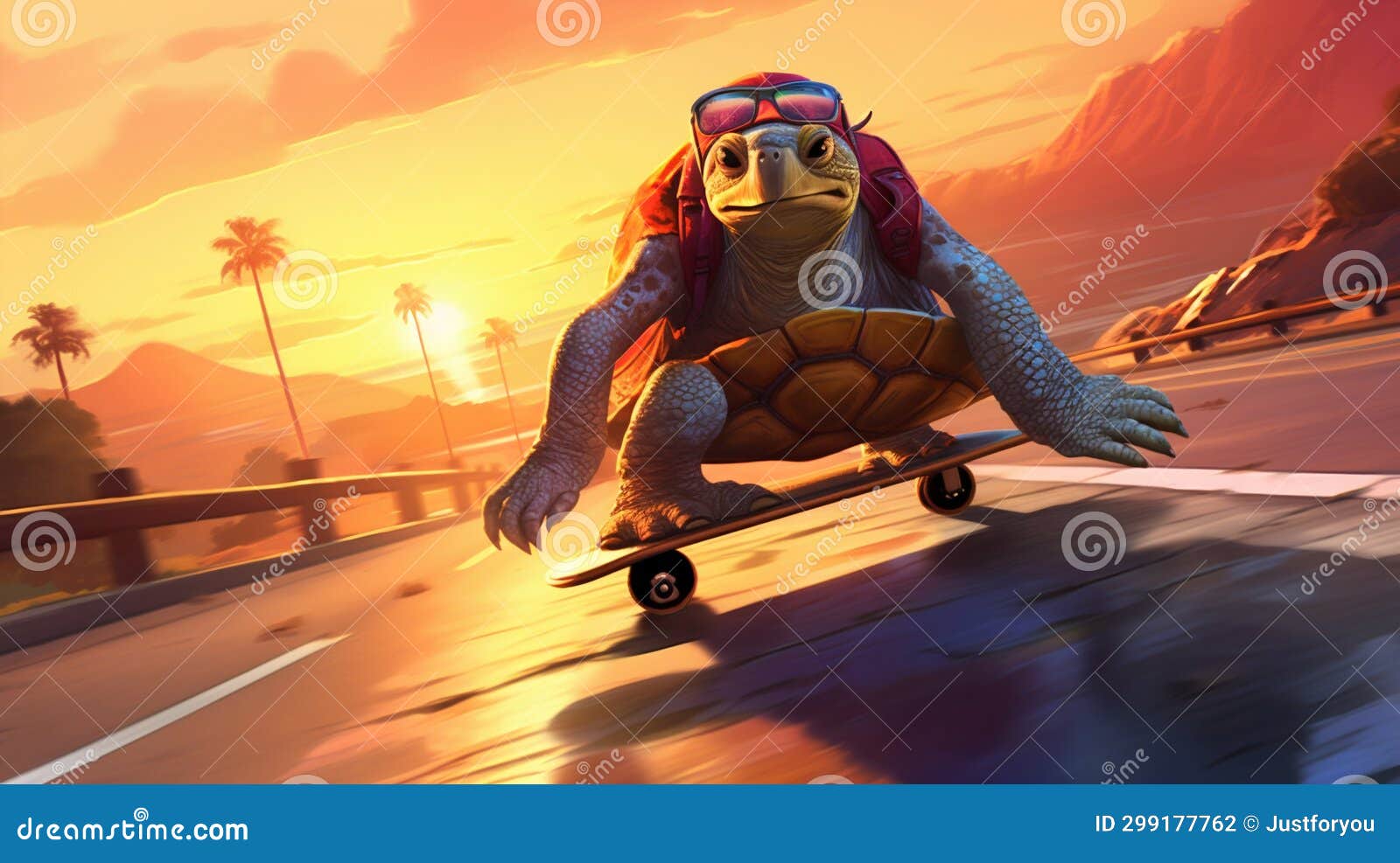Adventurous Turtle Skateboarding at Sunset. Generative Ai Stock ...
