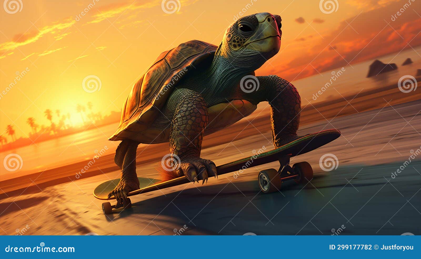 Adventurous Turtle Skateboarding at Sunset. Generative Ai Stock ...