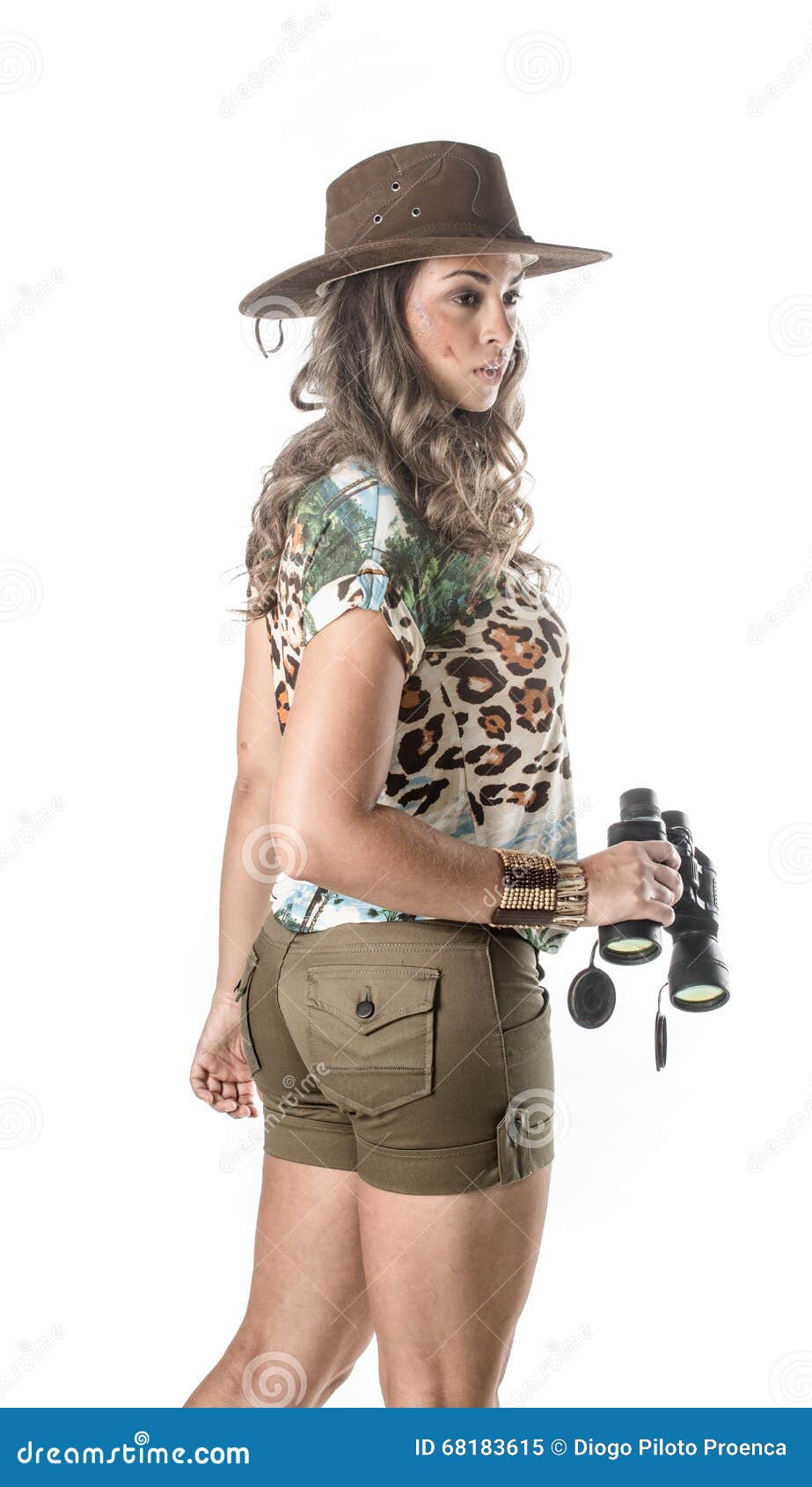 Adventurous Woman on Safari Stock Image - Image of meadow, glass: 68183615