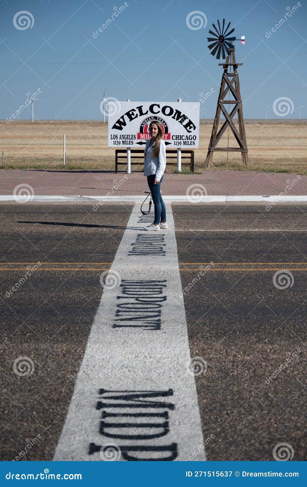 Young Blonde Girl at the Midpoint, Half of Route 66 Stock Image - Image ...