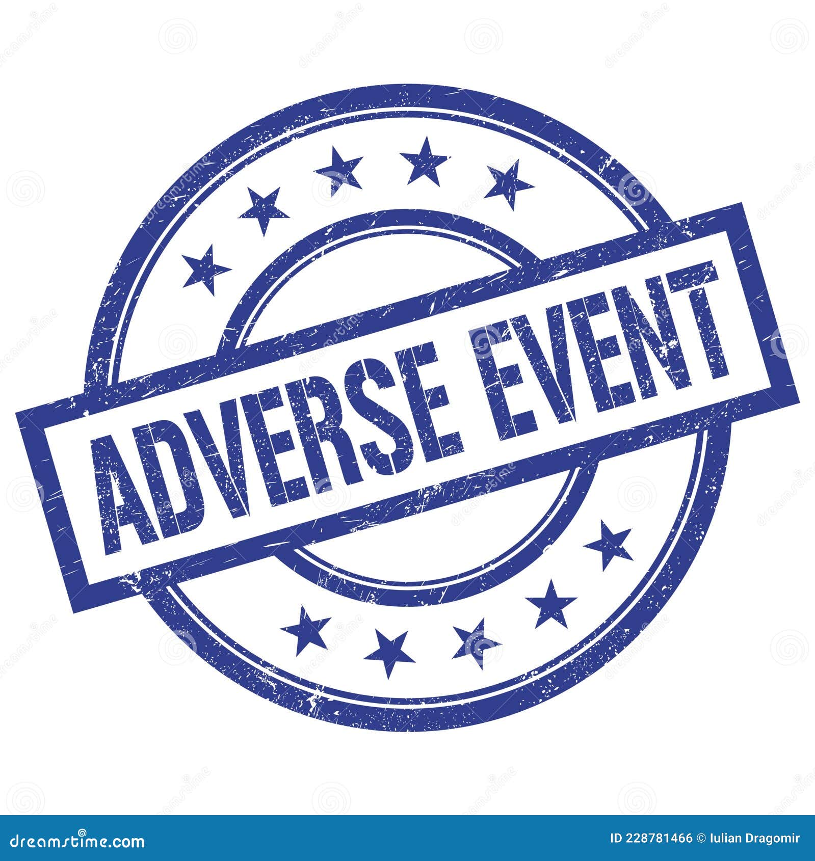 ADVERSE EVENT Text Written on Blue Vintage Round Stamp Stock ...
