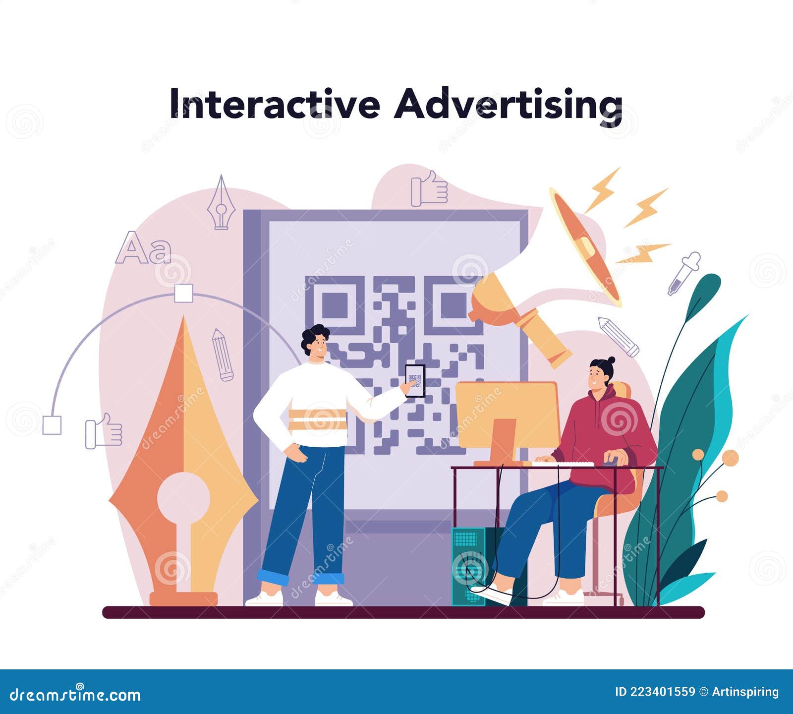 Advert Designer or Illustrator Concept. Artist Creating Modern Stock ...