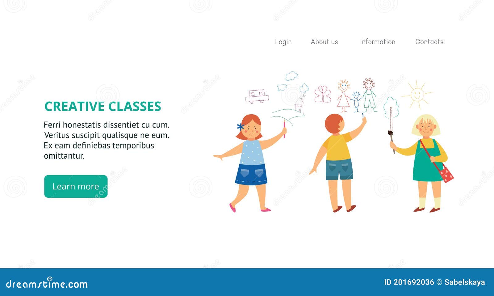 Advertisement Banner or Flyer for Kids Creative Classes Flat Vector ...