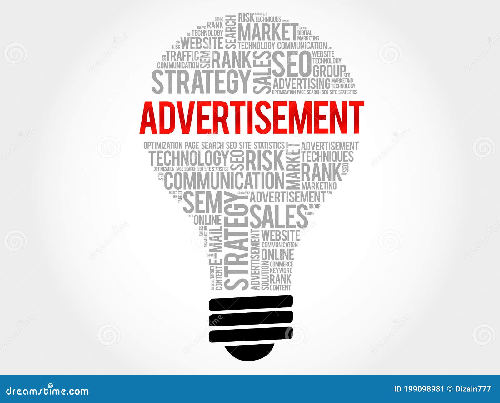 ADVERTISEMENT Bulb Word Cloud Stock Image - Image of brand, company ...
