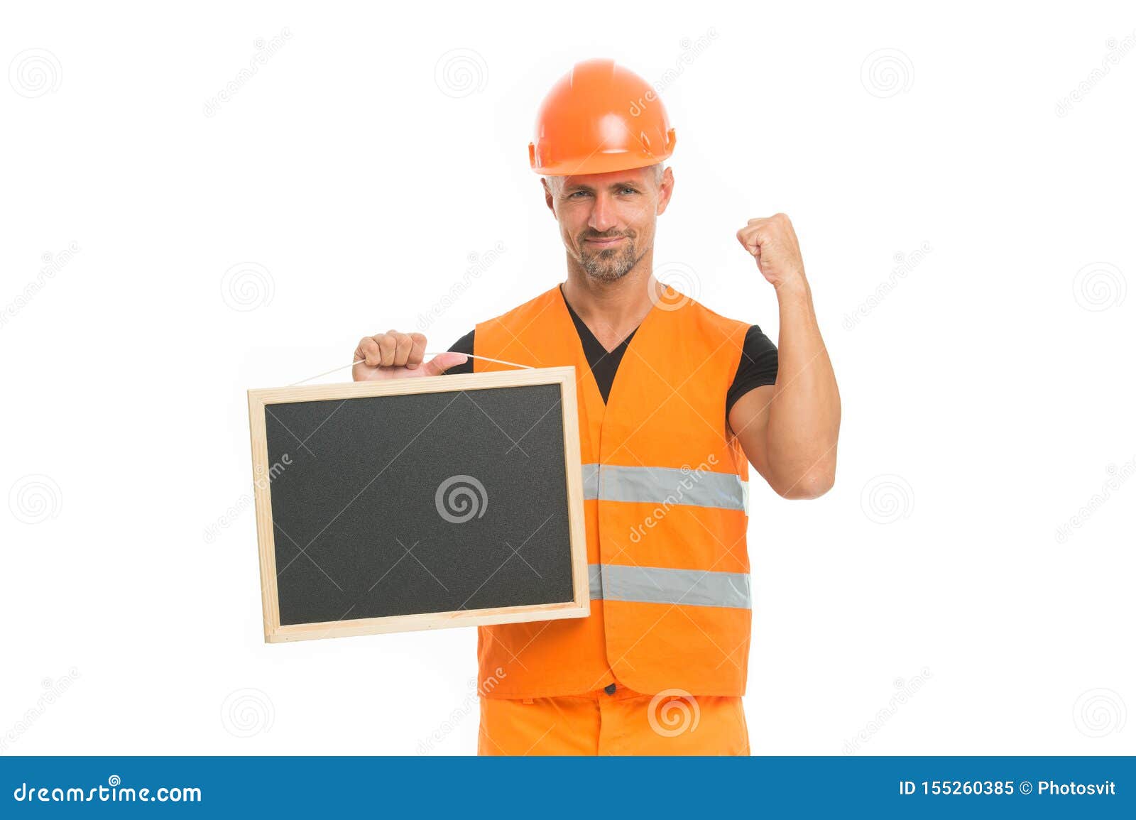 Advertisement Concept. Builder Enjoy Success. Strong Handsome Builder ...