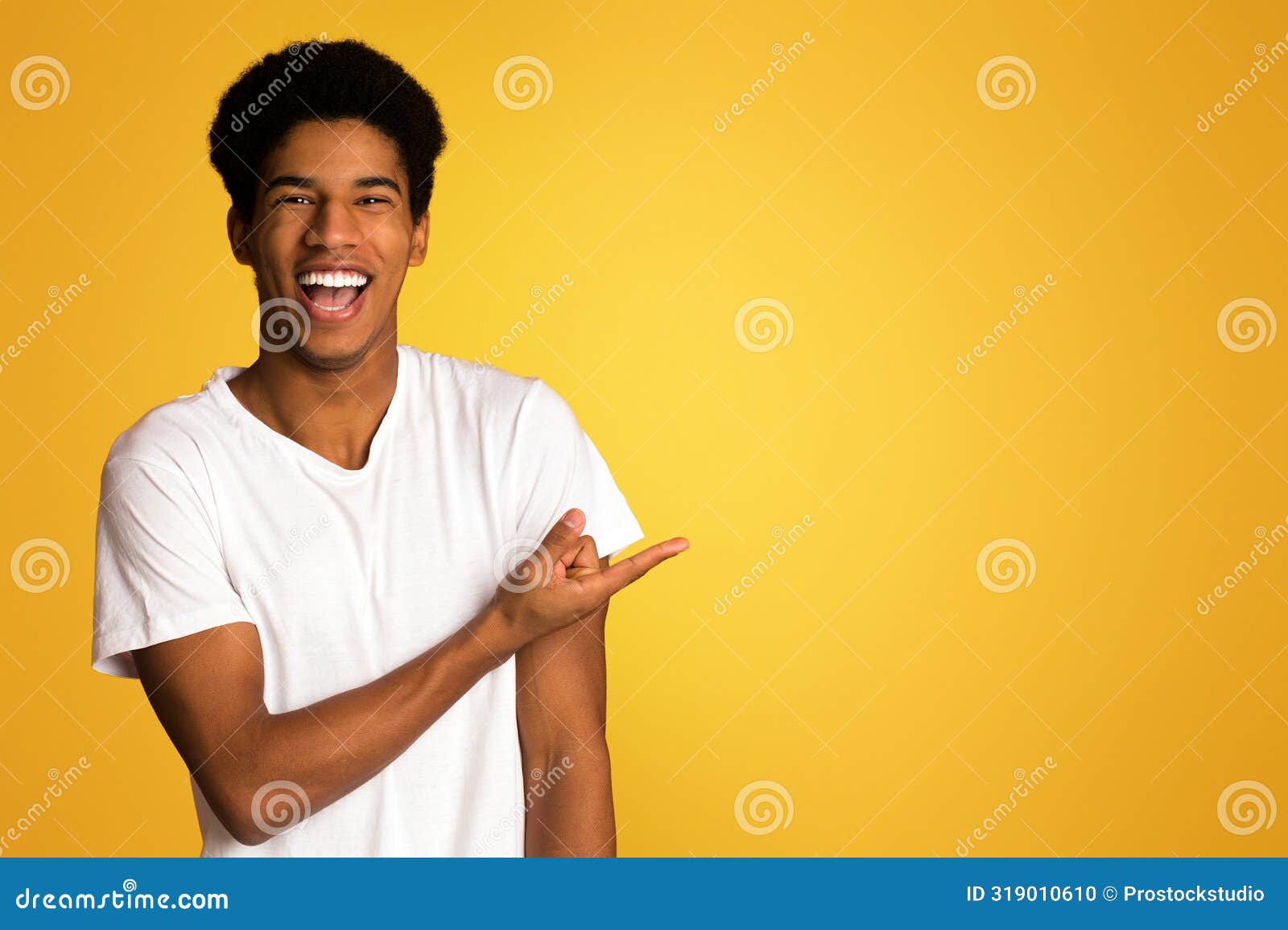 Advertisement Concept. Happy Guy Pointing on Empty Space Stock Photo ...