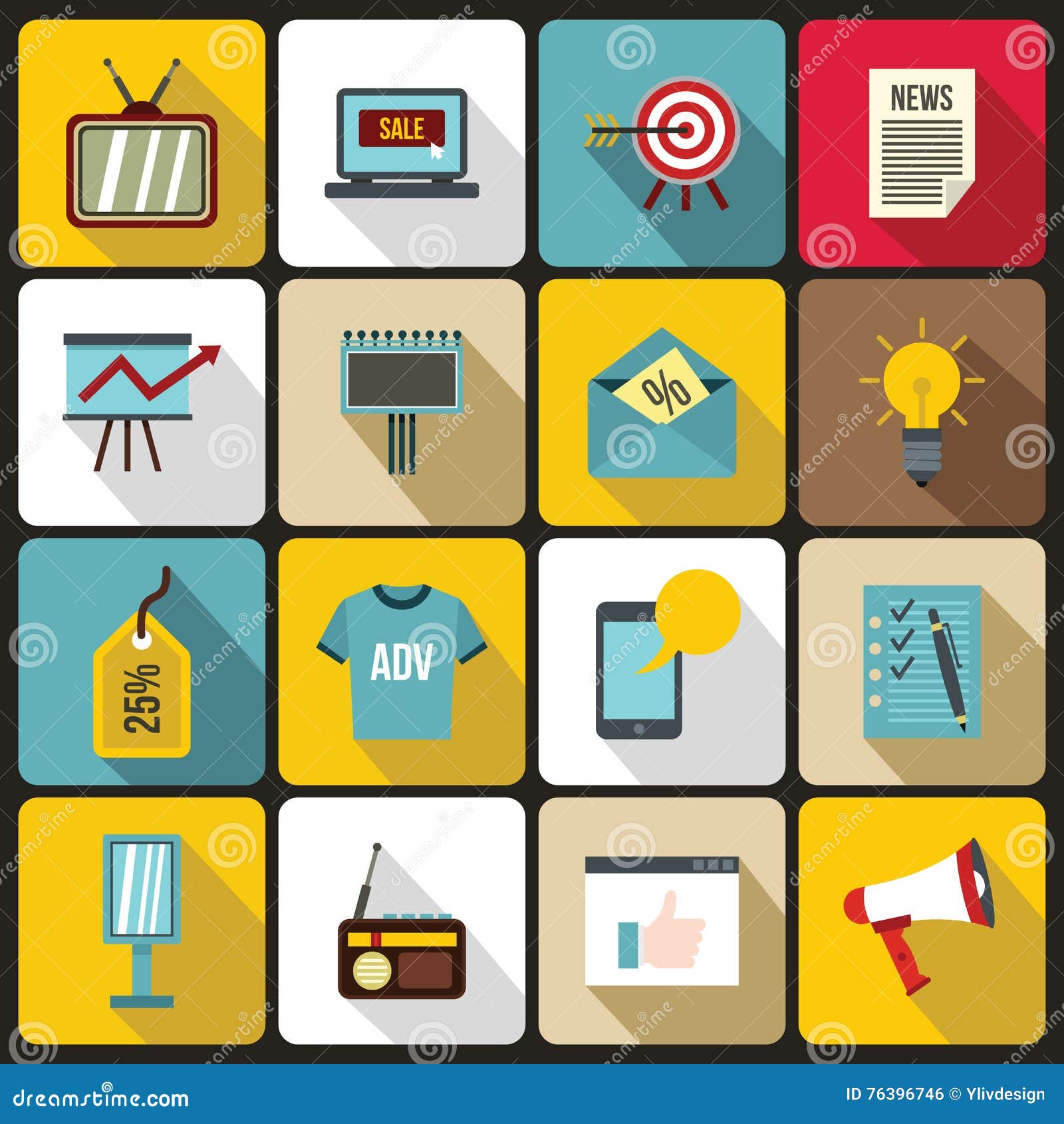 Advertisement Icons Set, Flat Style. Editorial Photo - Illustration of ...
