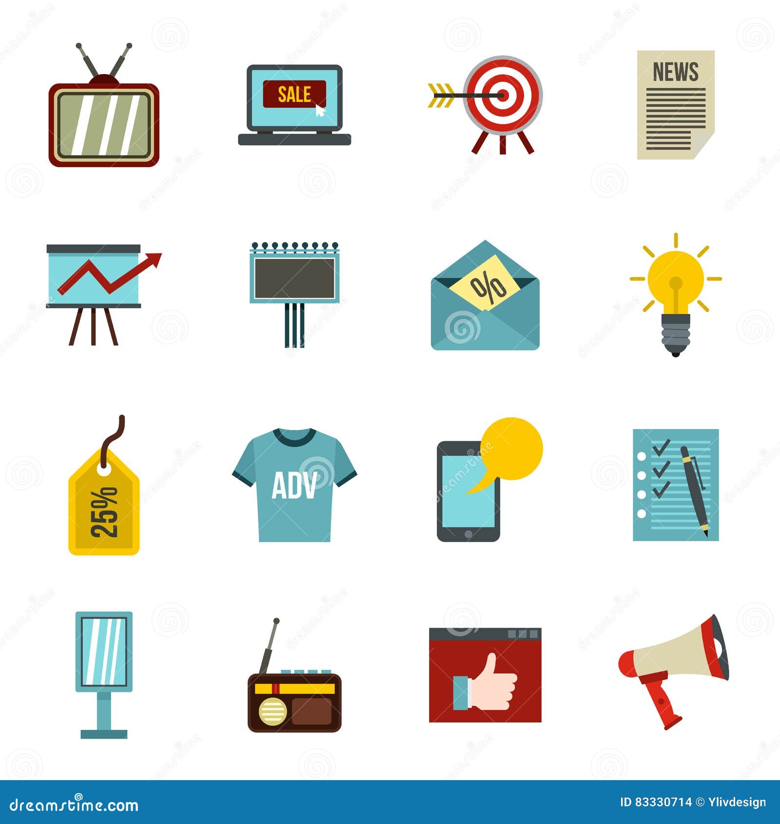 Advertisement Icons Set, Flat Style Editorial Stock Image ...