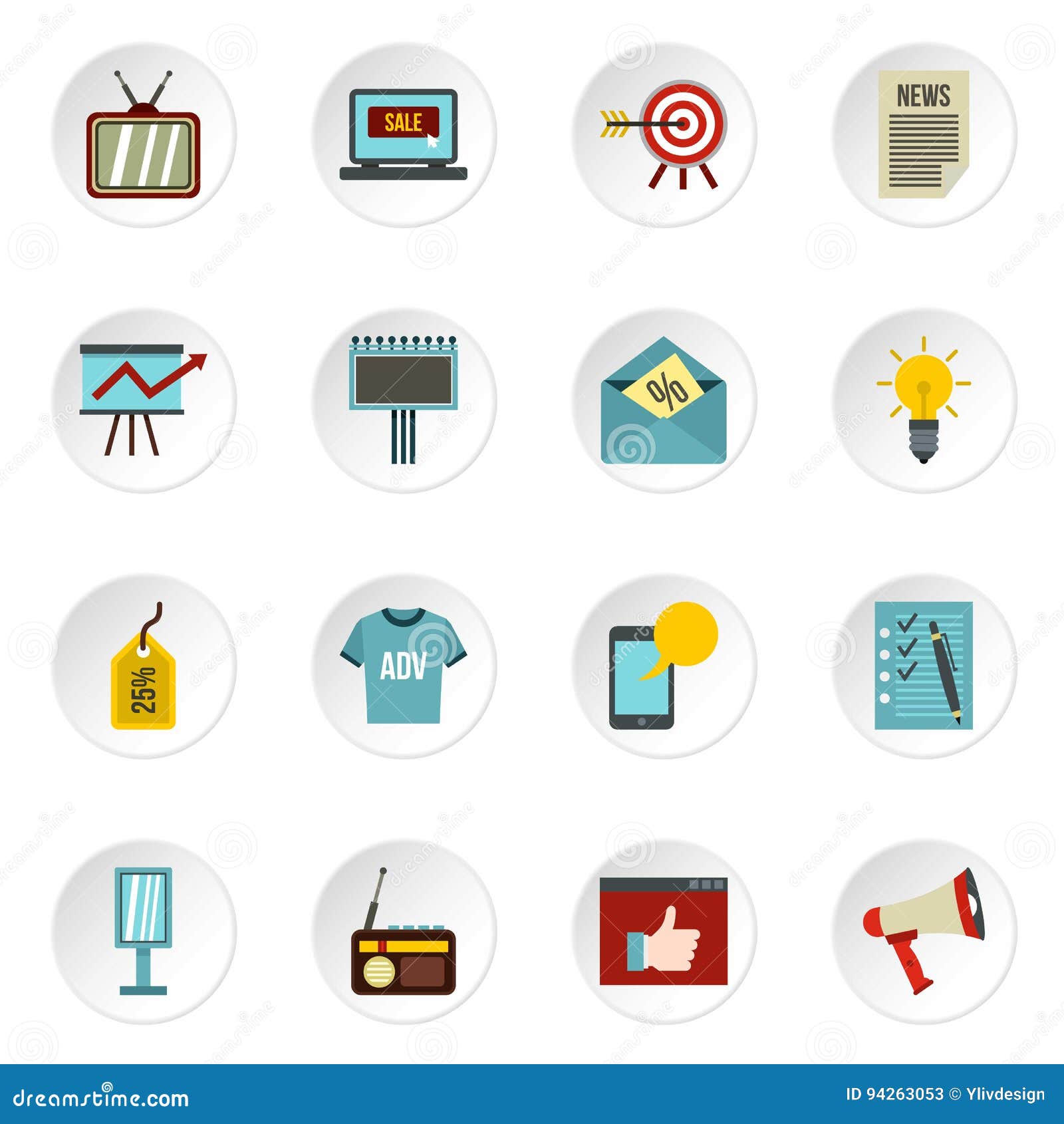 Advertisement Icons Set, Flat Style Stock Vector - Illustration of ...