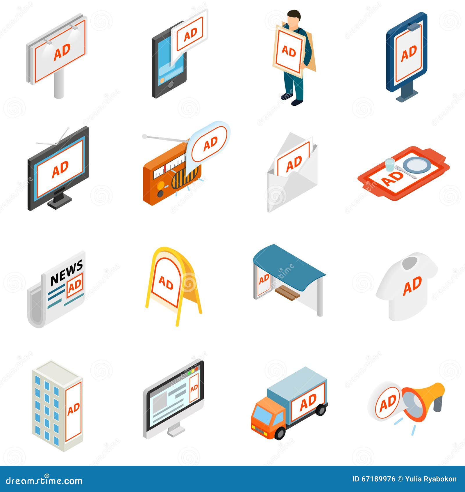Advertisement icons set stock vector. Illustration of agency - 67189976