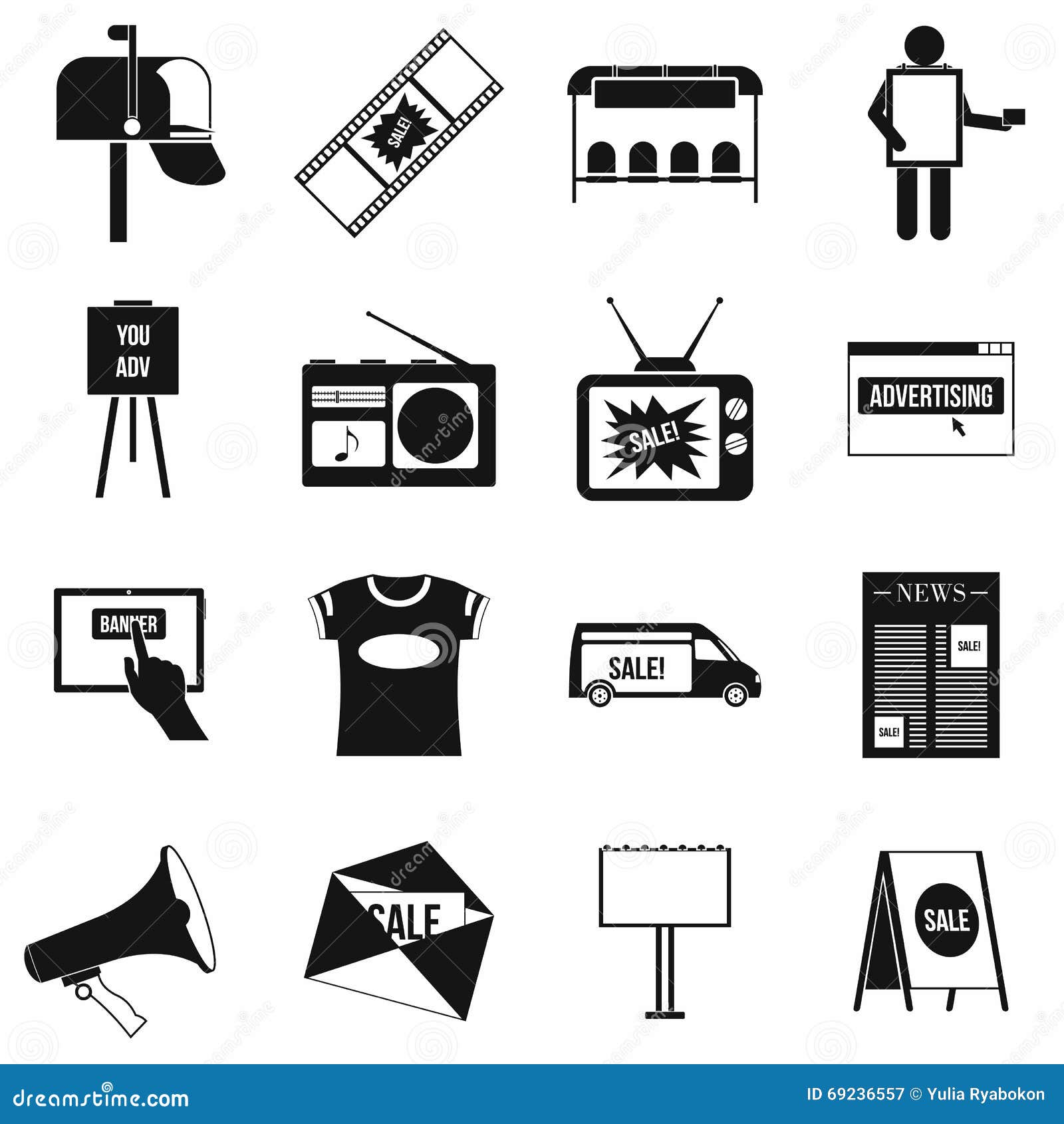 Advertisement Icons Set,simple Style Stock Vector - Illustration of ...