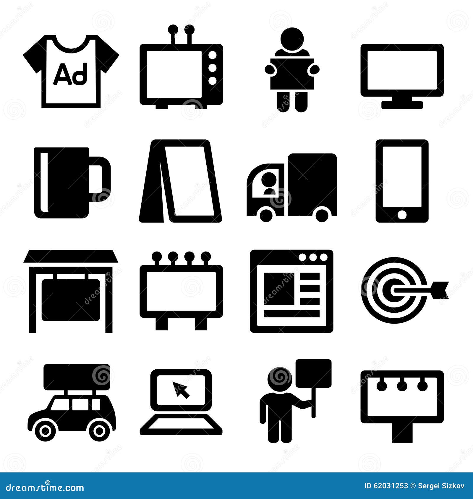 Advertisement Icons Set on White Background Stock Vector - Illustration ...