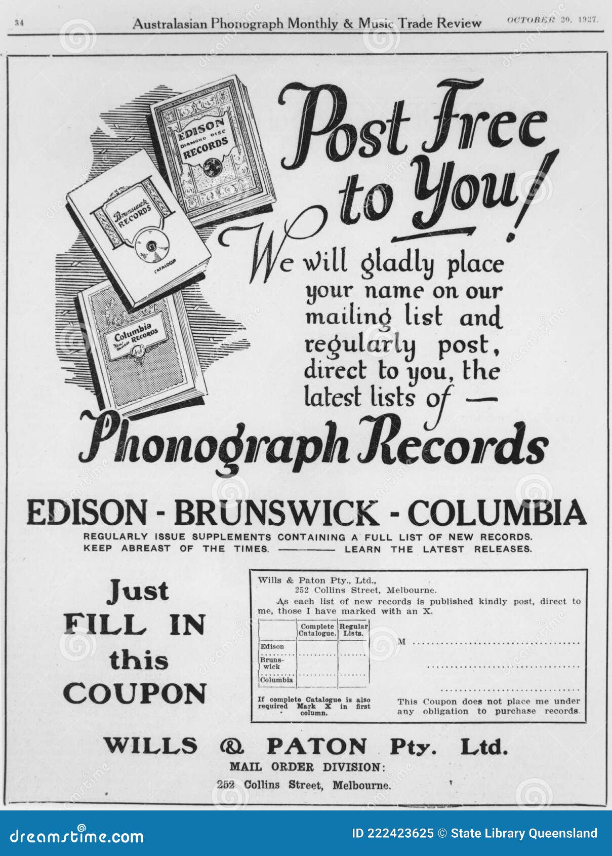 Advertisement For Mail Order Phonograph Record Catalogues 1927 Picture ...