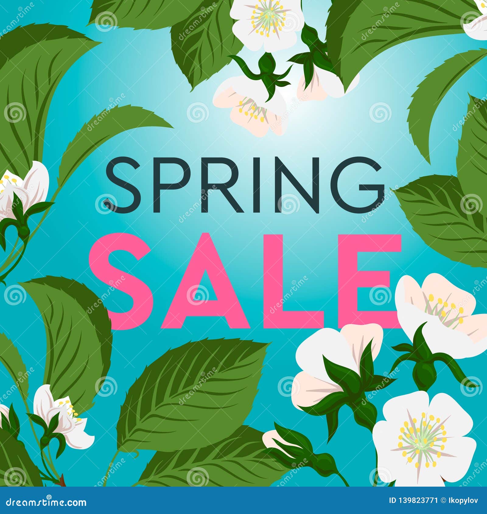 Advertisement about the Spring Sale on Background with Beautiful Cherry ...