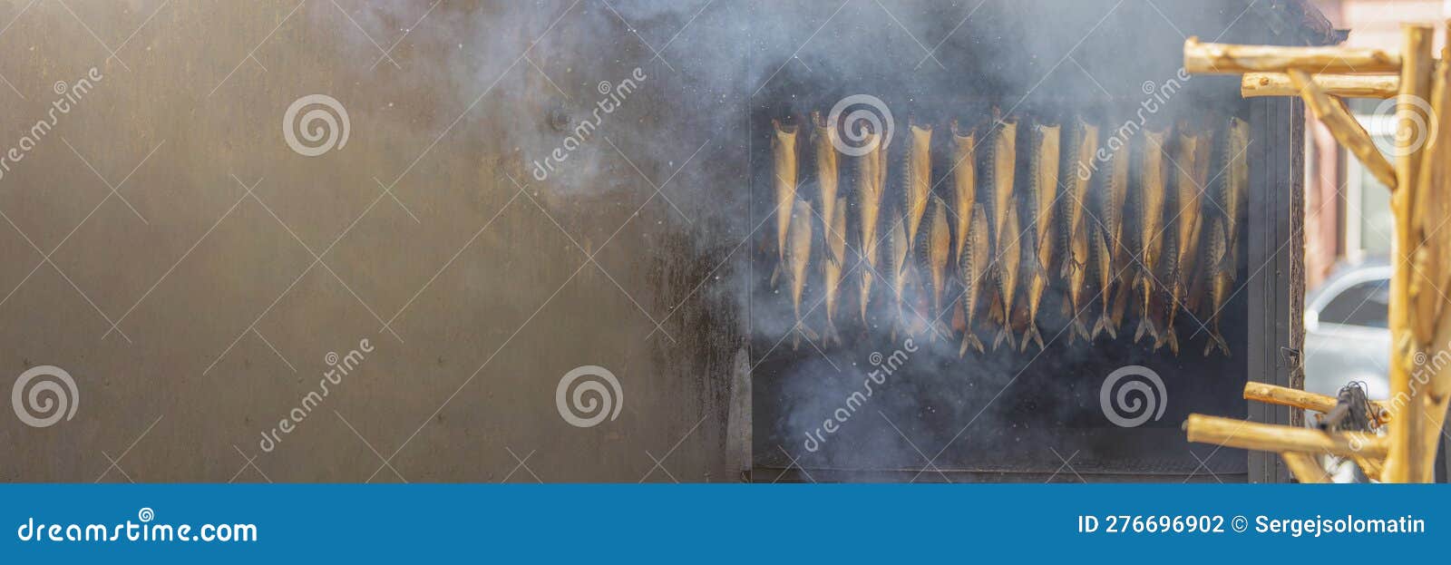 Advertising Banner with the Process of Processing Fish by Smoking ...