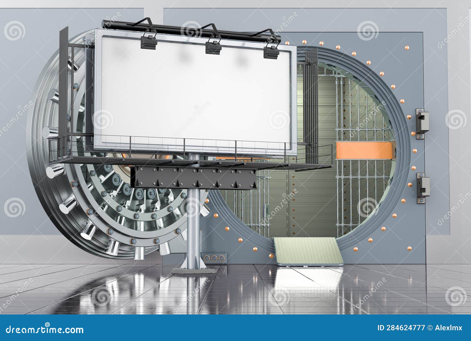 Advertising Billboard with Opened Bank Vault, 3D Rendering Stock ...