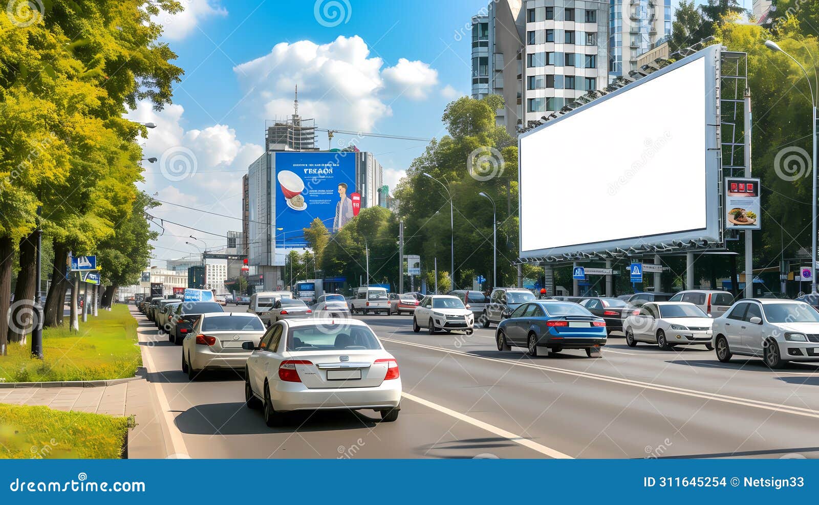 Advertising Billboard, Road - a Traffic on a Road with a Billboard ...