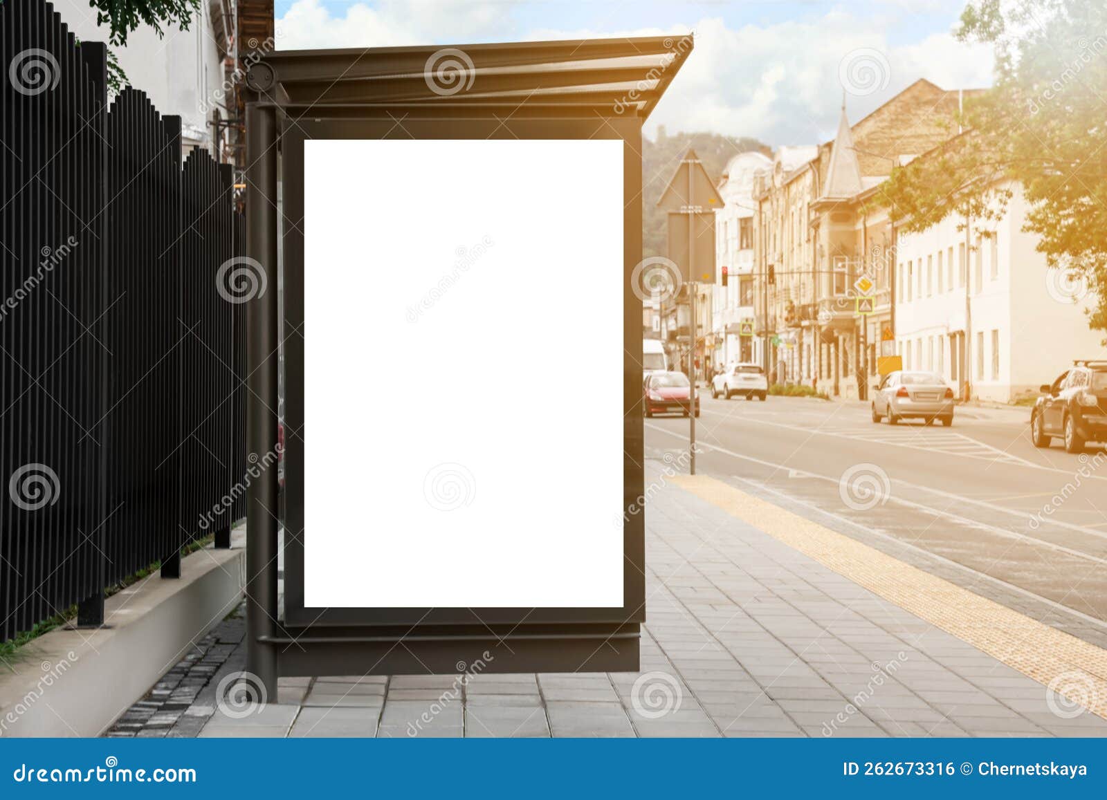 Advertising Board on Bus Stop. Mockup for Design Stock Photo - Image of ...