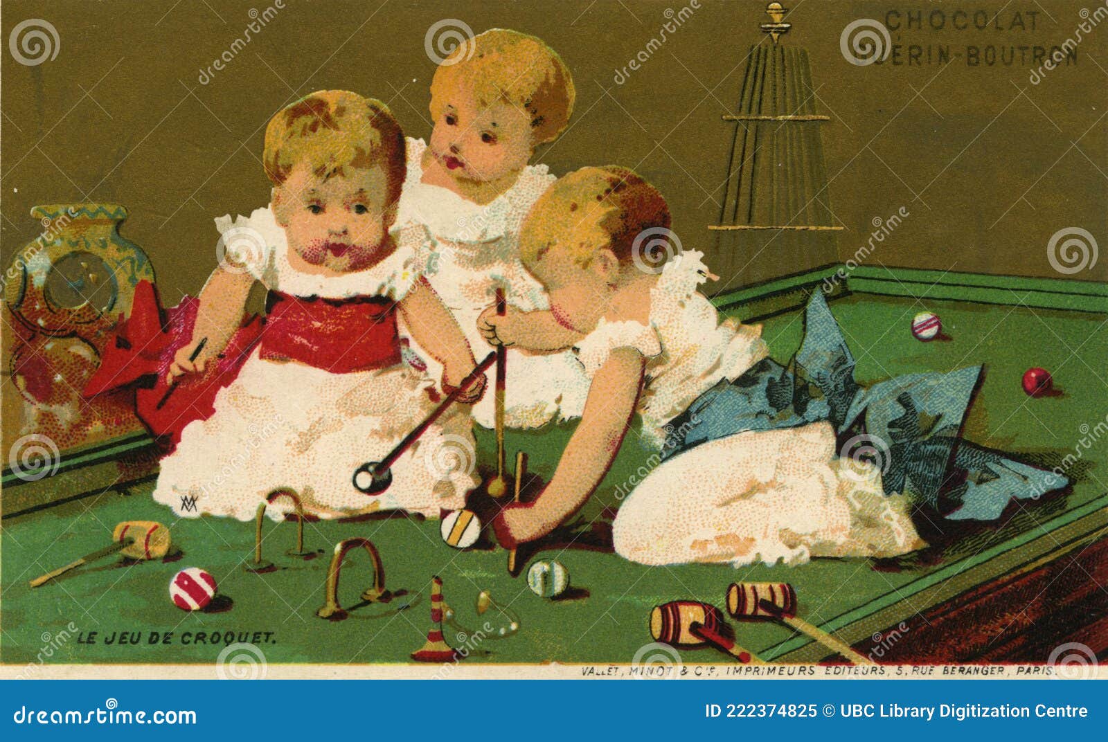 [Advertising Card Depicting Infants Playing Pool And Croquet] Picture ...