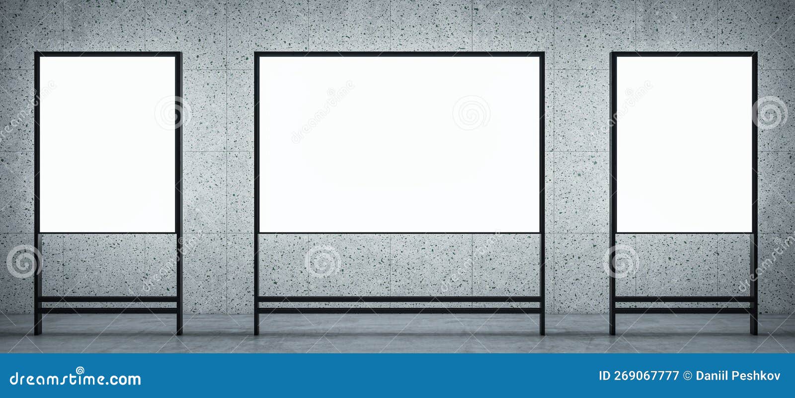 Advertising Concept with Front View on Three Blank Whiteboards with ...