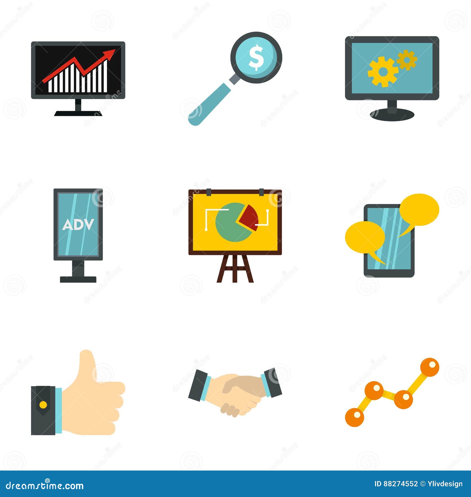 Advertising Elements Icons Set, Flat Style Stock Vector - Illustration ...