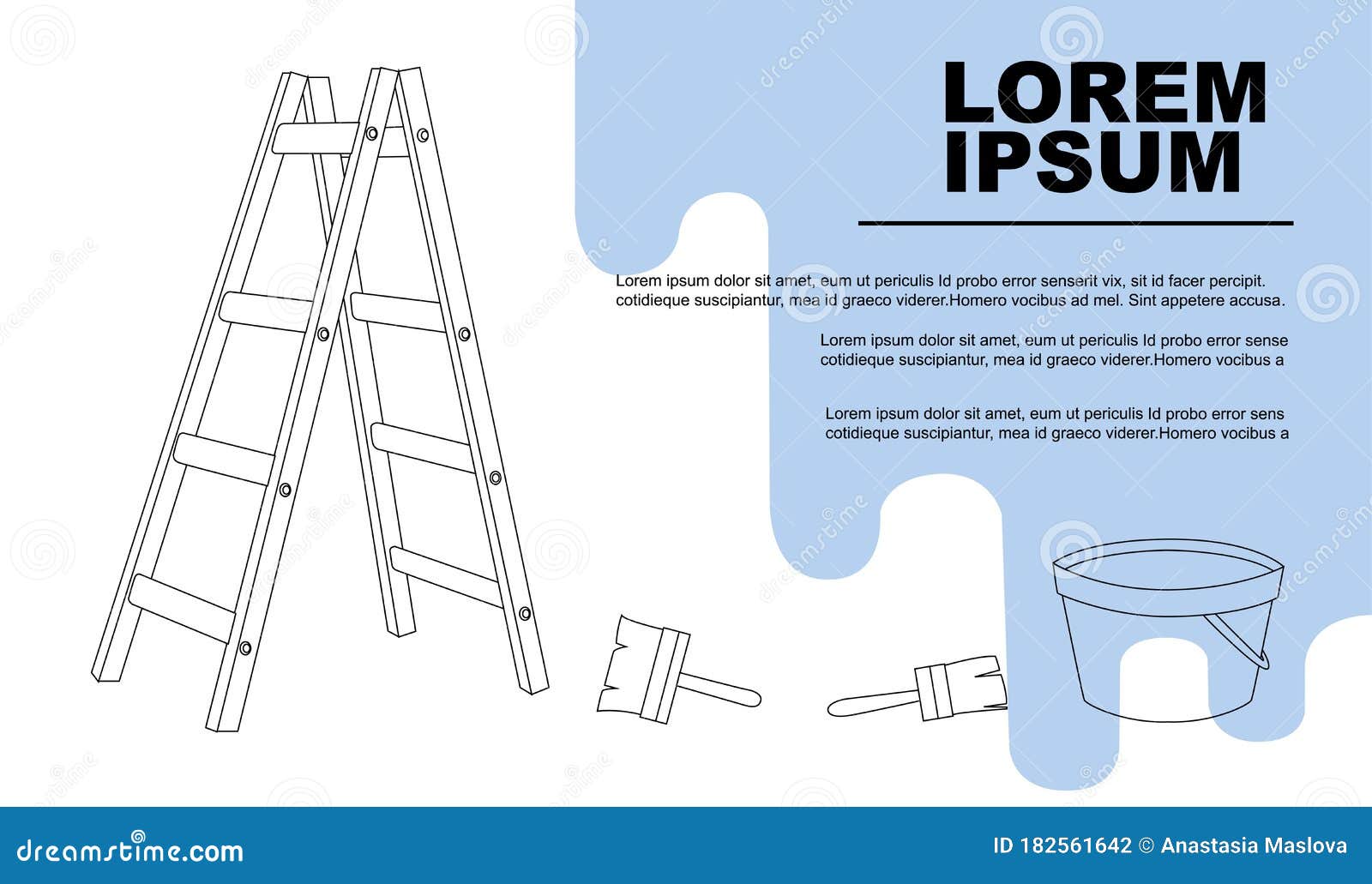 Advertising Flyer or Banner with Outline Painter Tools and Ladder Flat ...