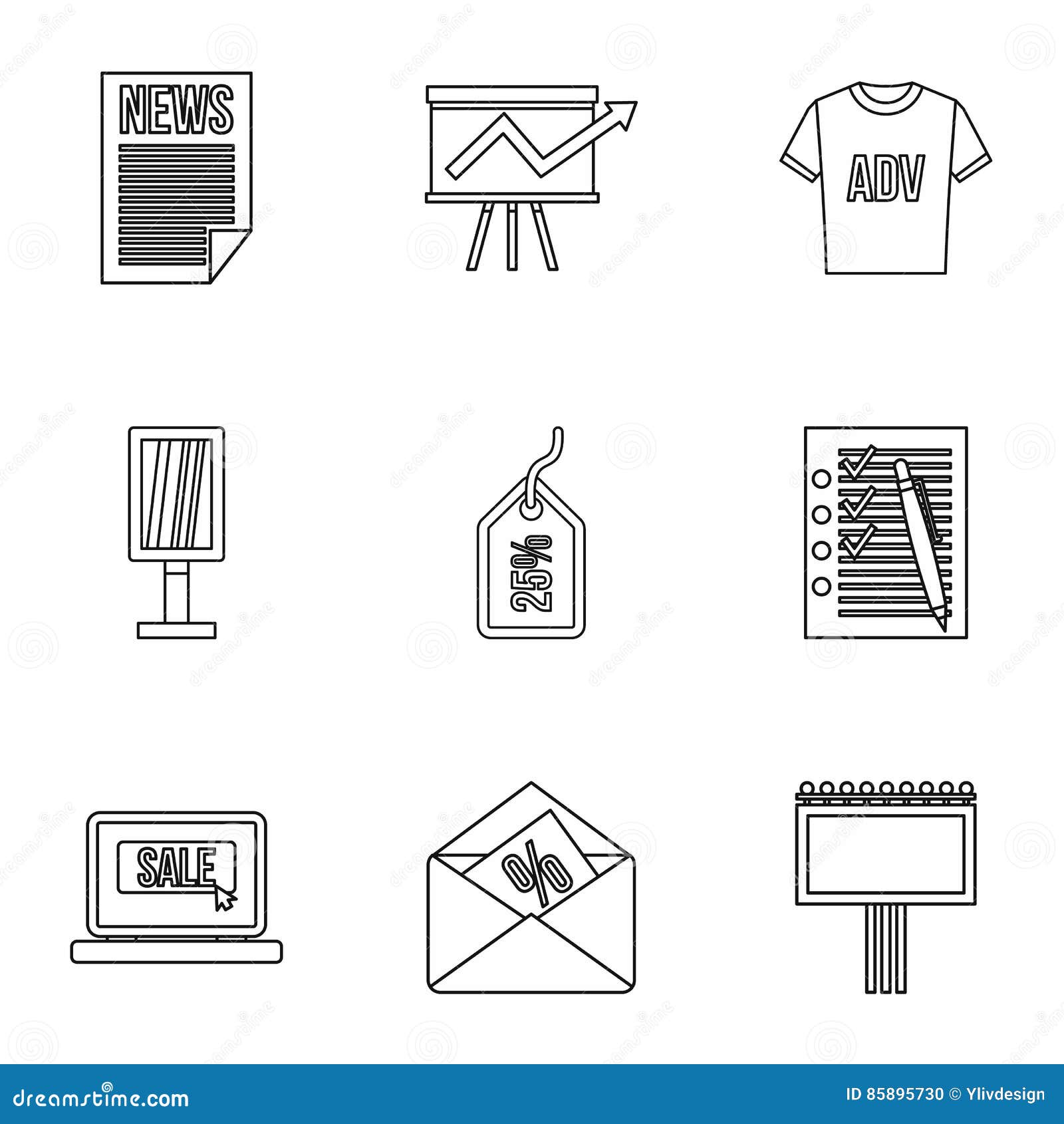 Advertising Goods Icons Set, Outline Style Stock Vector - Illustration ...