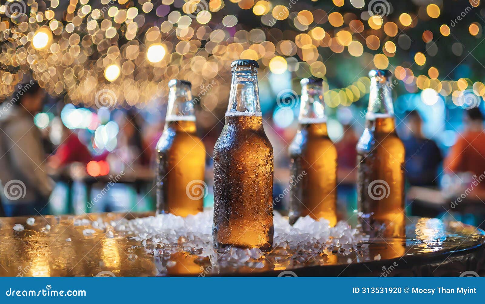Advertising Ice Cold Beer Bottles on the Table, Celebration Concept ...