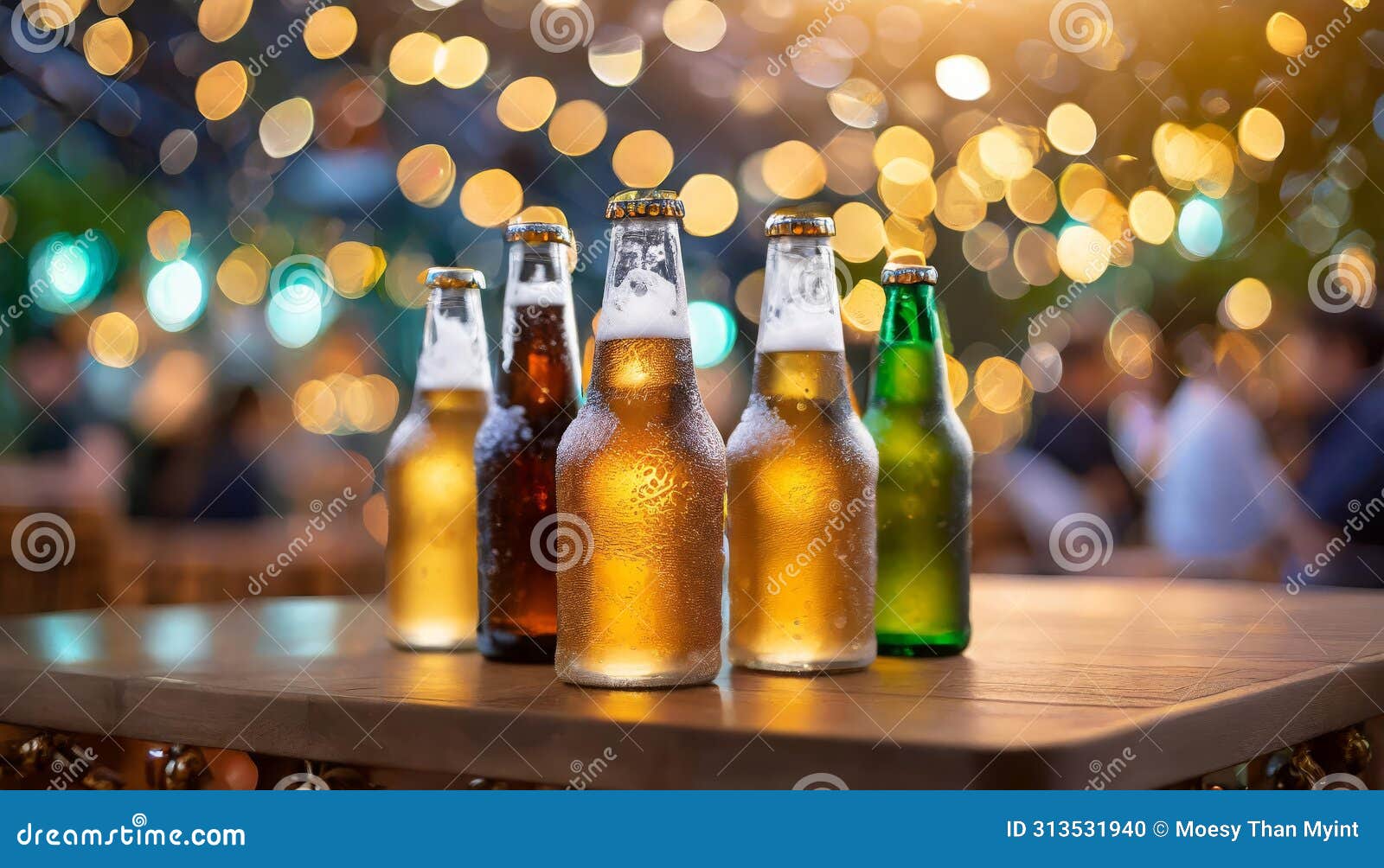 Advertising Ice Cold Beer Bottles on the Table, Celebration Concept ...