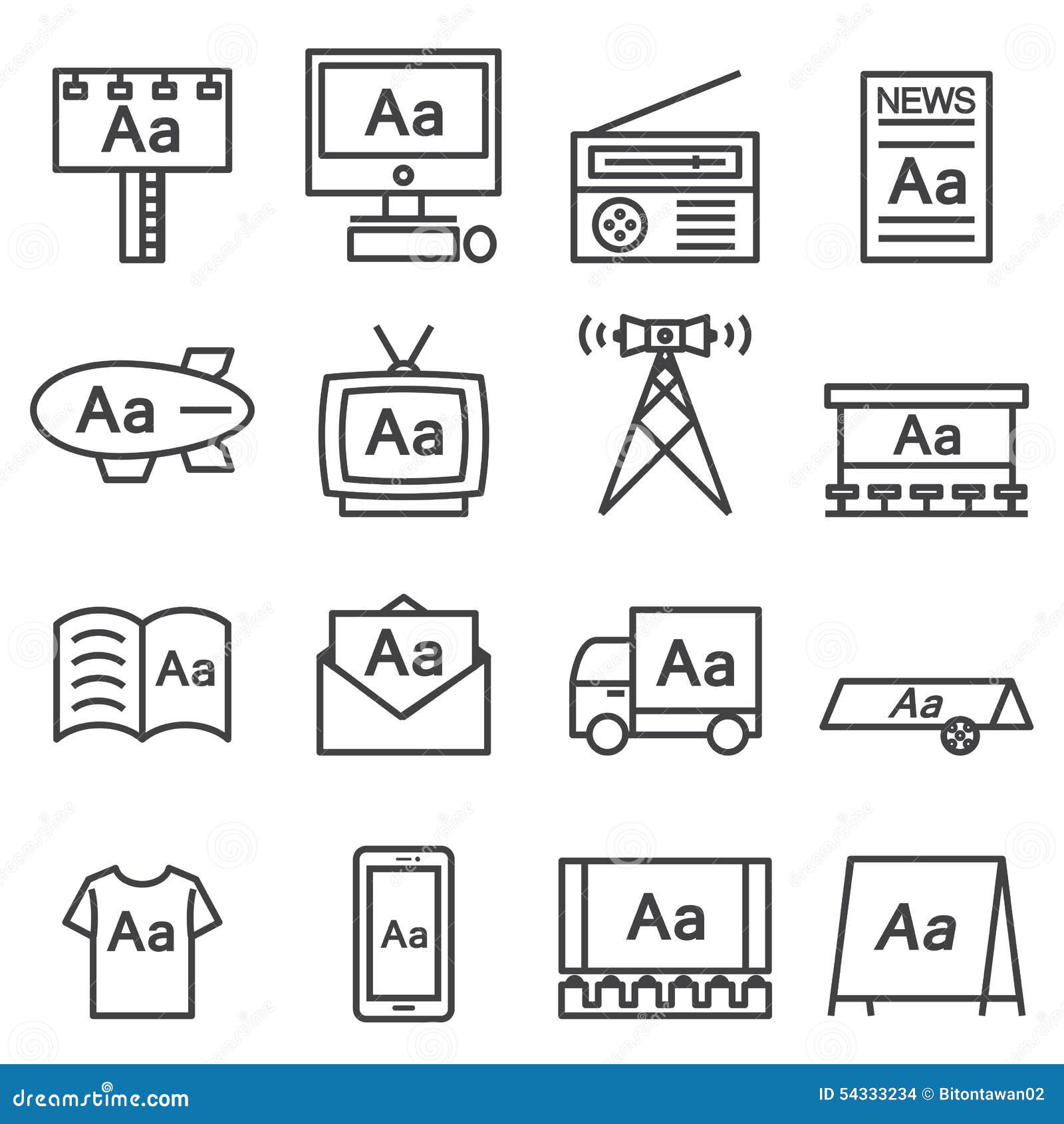 Advertising icon line Set stock vector. Illustration of advertisement ...