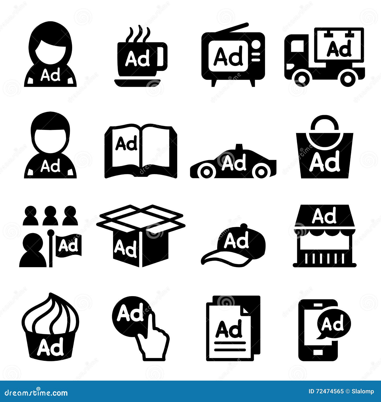 Advertising icon set stock illustration. Illustration of publicity ...