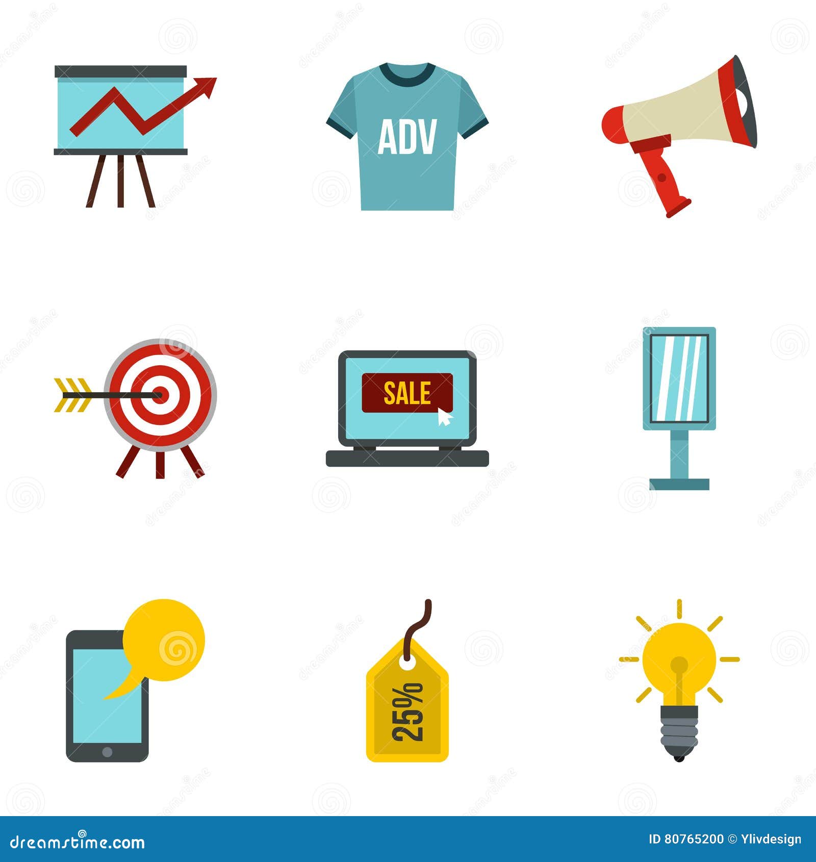 Advertising Icons Set, Flat Style Stock Vector - Illustration of ...