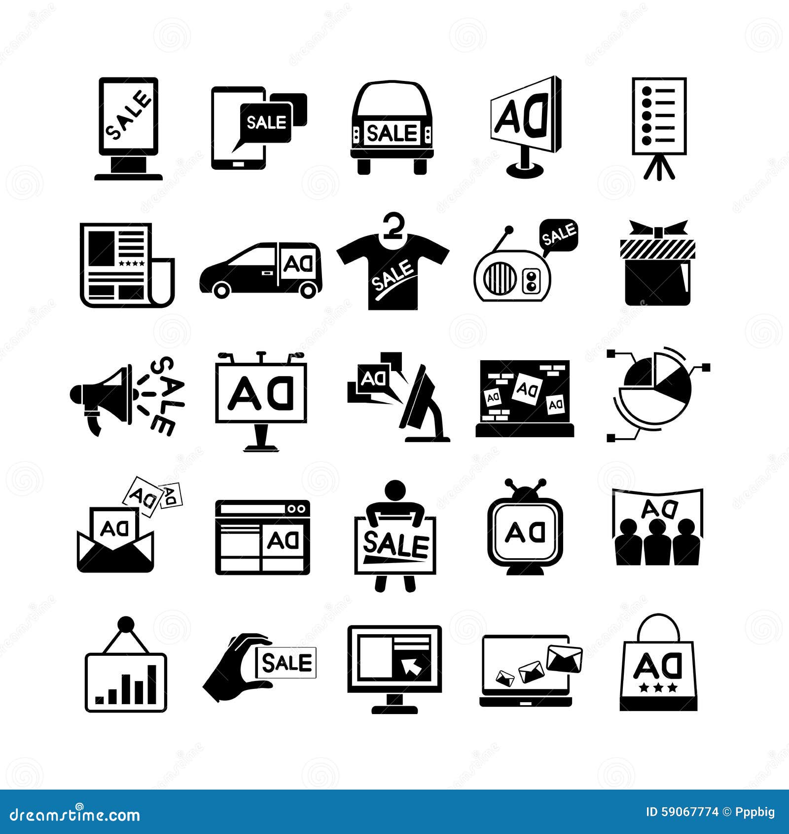 Advertising icons stock illustration. Illustration of commercial - 59067774