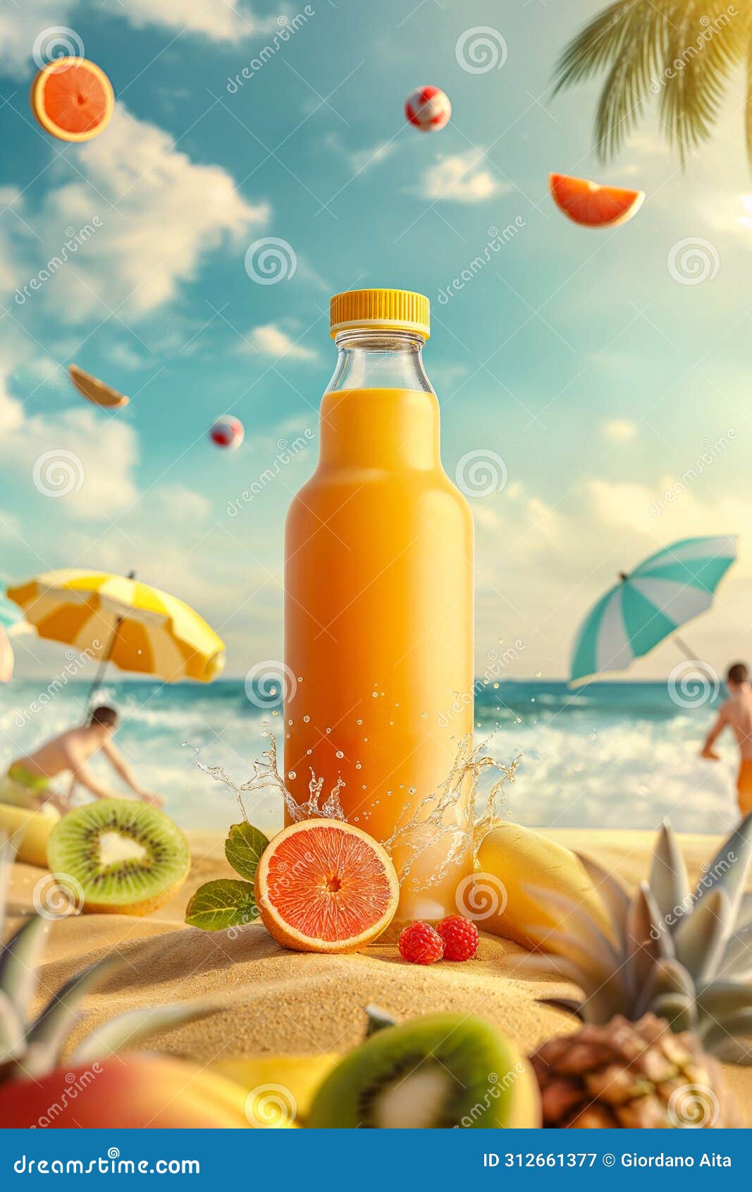 Advertising Image of a Bottle of Fruit Drink on the Beach. Summer ...