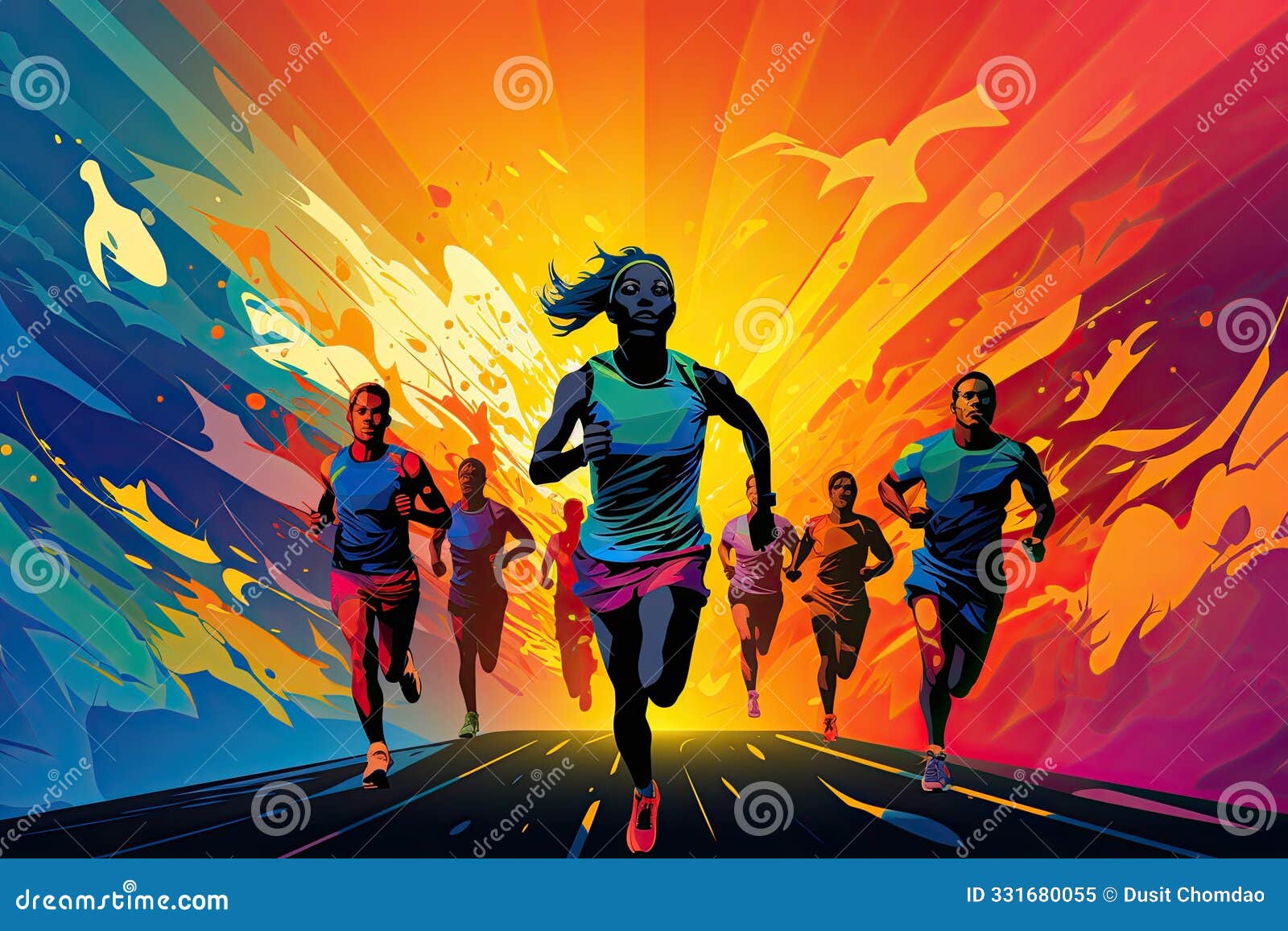 Advertising of Marathon Poster Illustrated with a Group of Runners in ...